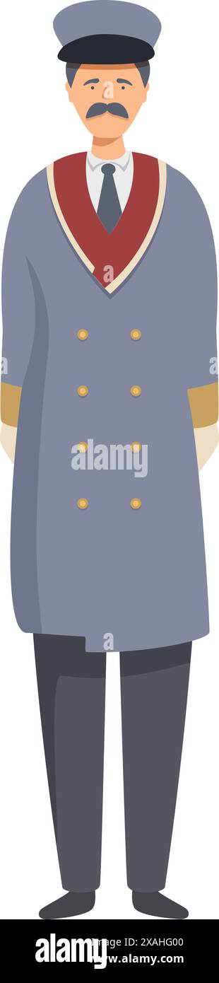 Senior doorman wearing uniform standing respectfully with hands behind ...