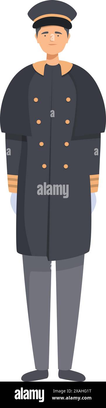 Bellhop wearing a uniform is standing and waiting to help guests with ...