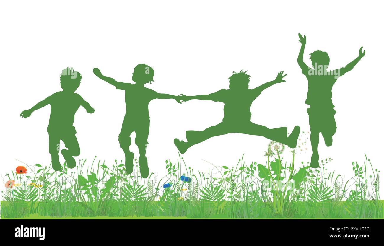 Children jumping and having fun, illustration Stock Vector Image & Art ...