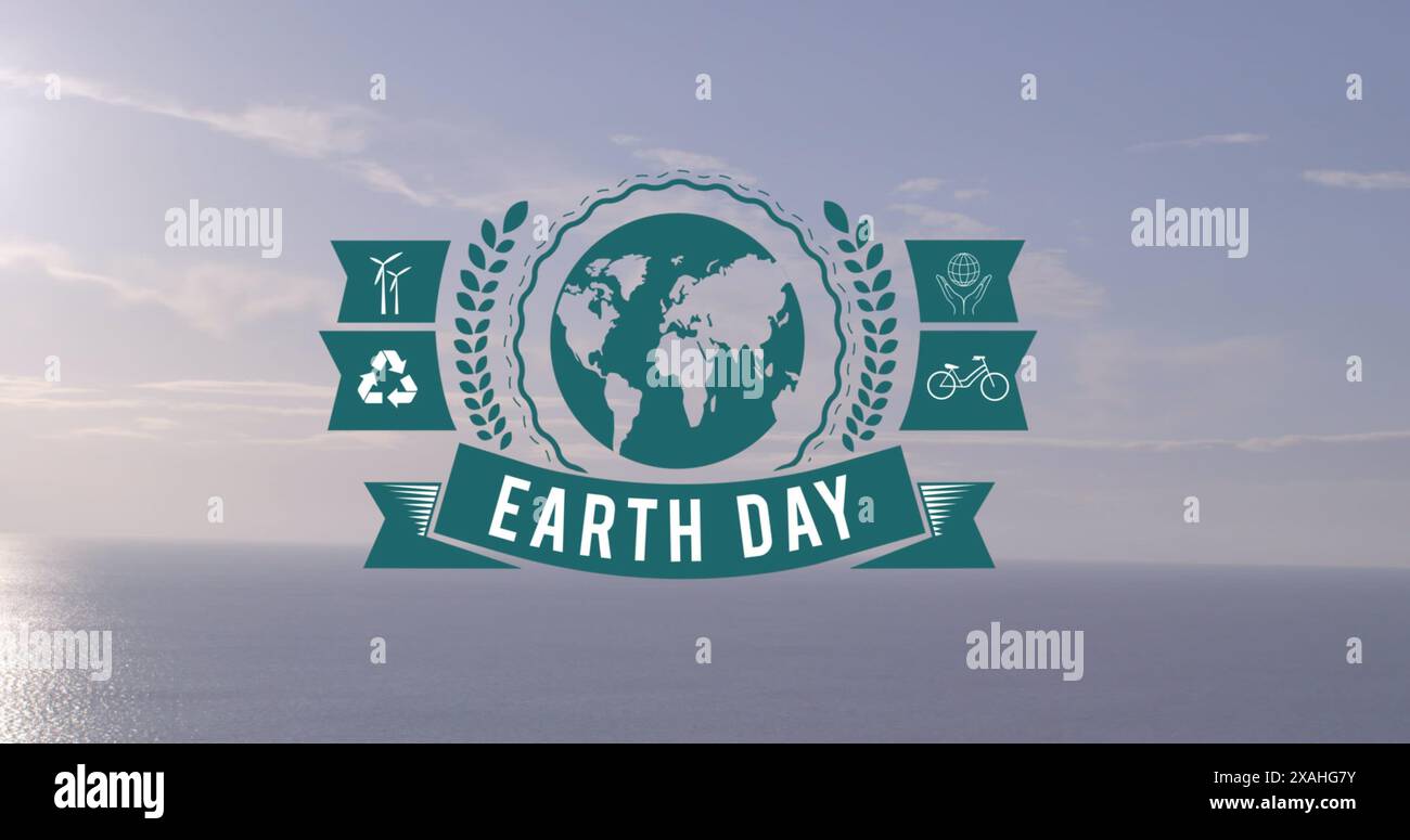 Image of earth day text over globe and sea Stock Photo - Alamy