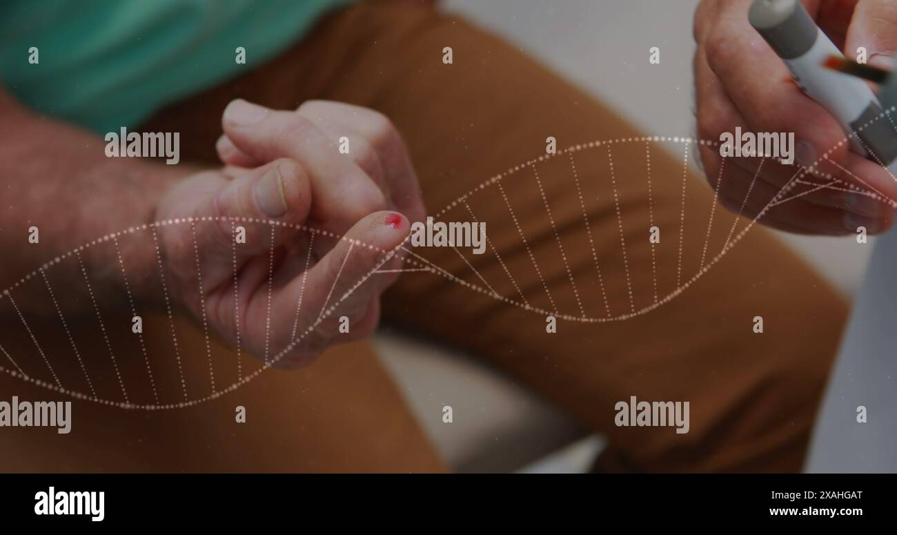 Image of spinning dna test over patient using glucose meter Stock Photo ...