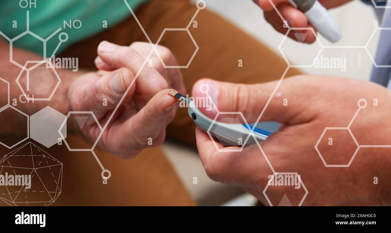 Image of chemistry formulas test over patient using glucose meter Stock ...
