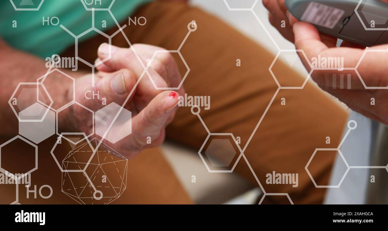 Image of chemistry formulas test over patient using glucose meter Stock ...