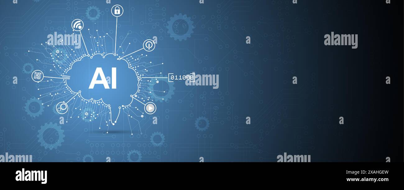 Abstract Artificial intelligence. Cloud computing. Machine learning. Technology web background ...