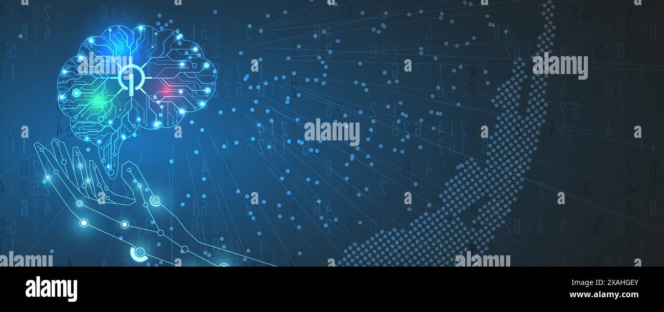 Abstract Artificial intelligence. Cloud computing. Machine learning. Technology web background ...