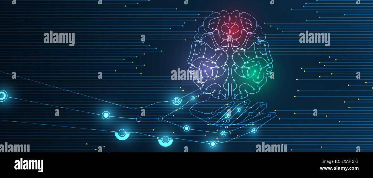 Abstract Artificial intelligence. Cloud computing. Machine learning. Technology web background ...