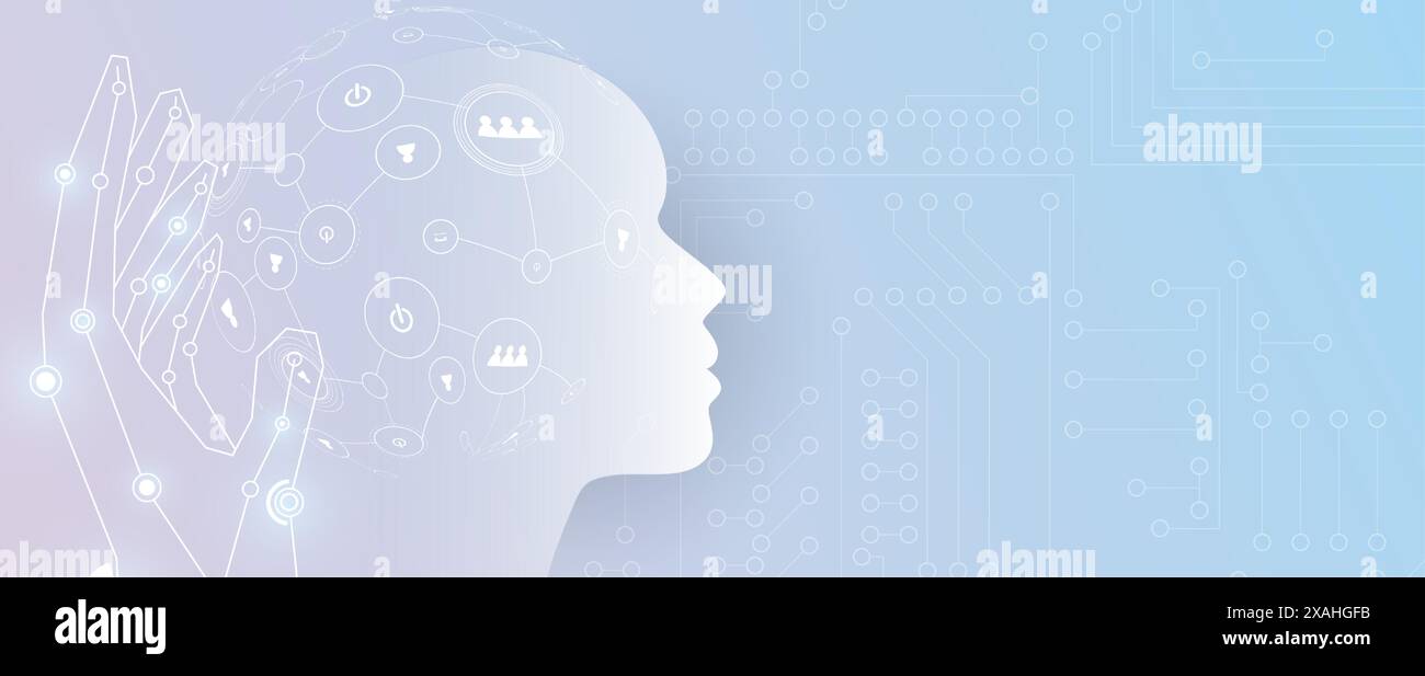 Abstract Artificial intelligence. Cloud computing. Machine learning. Technology web background ...