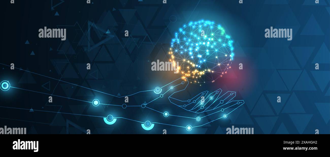 Abstract Artificial intelligence. Cloud computing. Machine learning. Technology web background ...