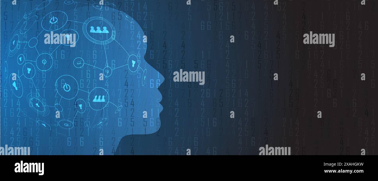 Abstract Artificial intelligence. Cloud computing. Machine learning. Technology web background ...