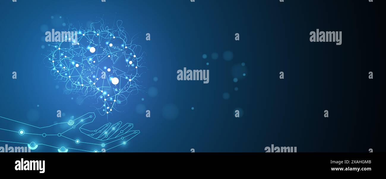 Abstract Artificial intelligence. Cloud computing. Machine learning. Technology web background ...