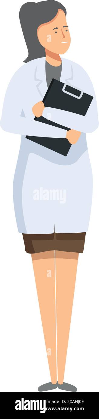 Female doctor wearing lab coat holding clipboard smiling looking away ...