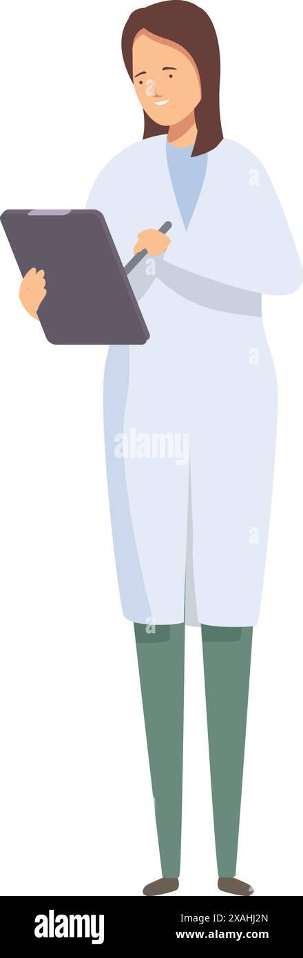 Female doctor wearing lab coat taking notes on clipboard illustration ...