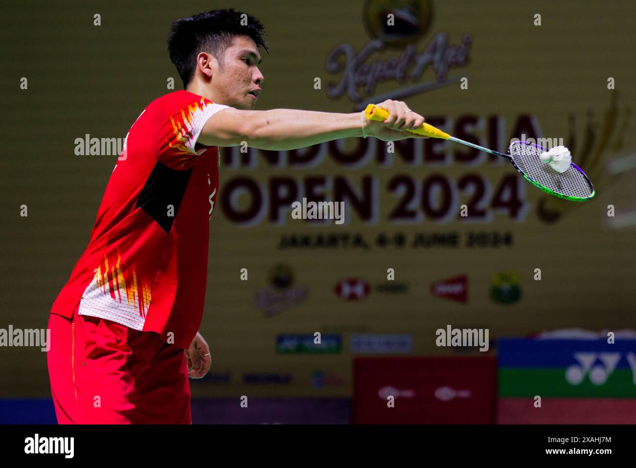 Daniel Marthin of Indonesia in action during the mens doubles match on ...