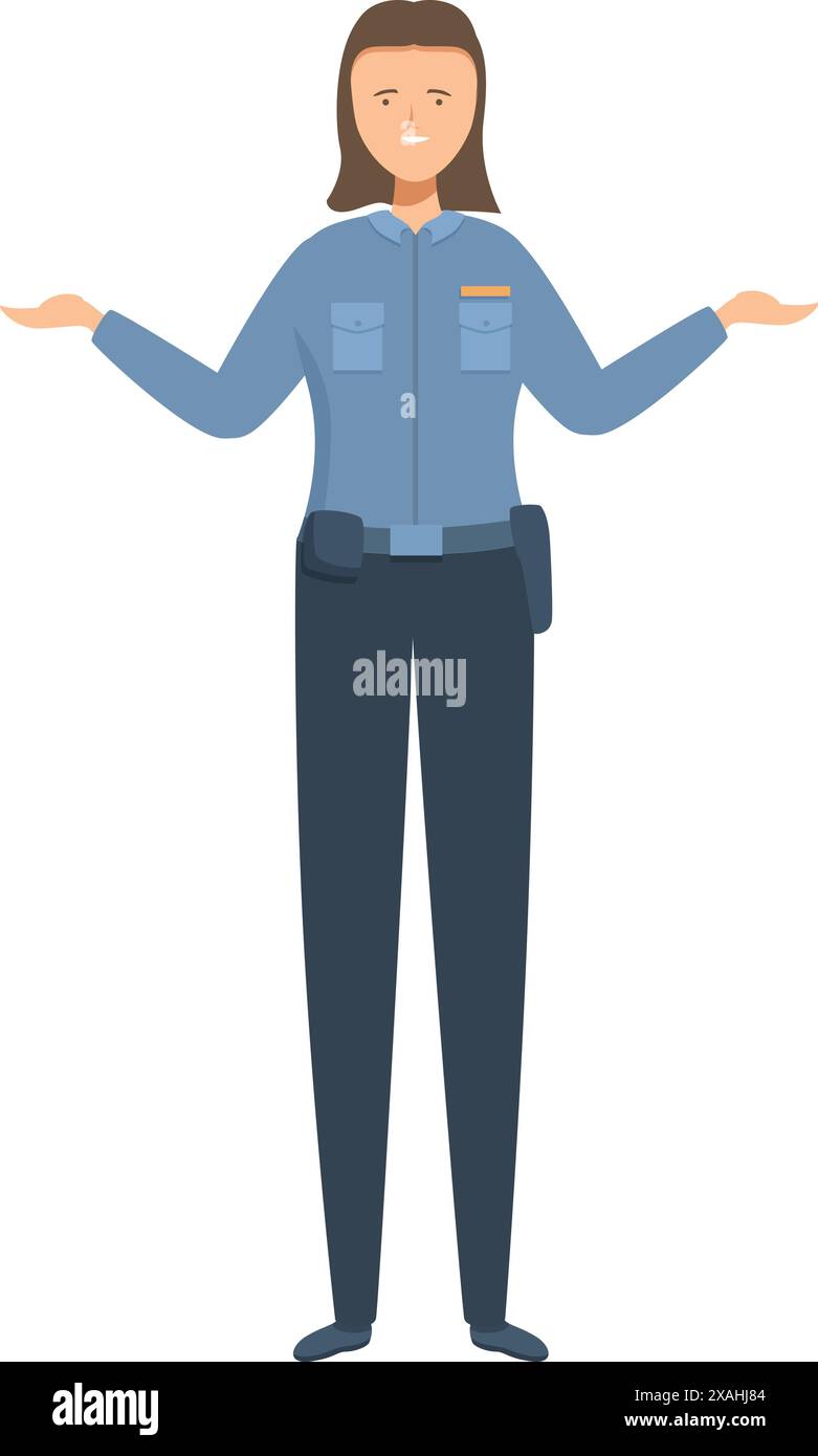 Female security guard wearing uniform standing with open arms greeting ...