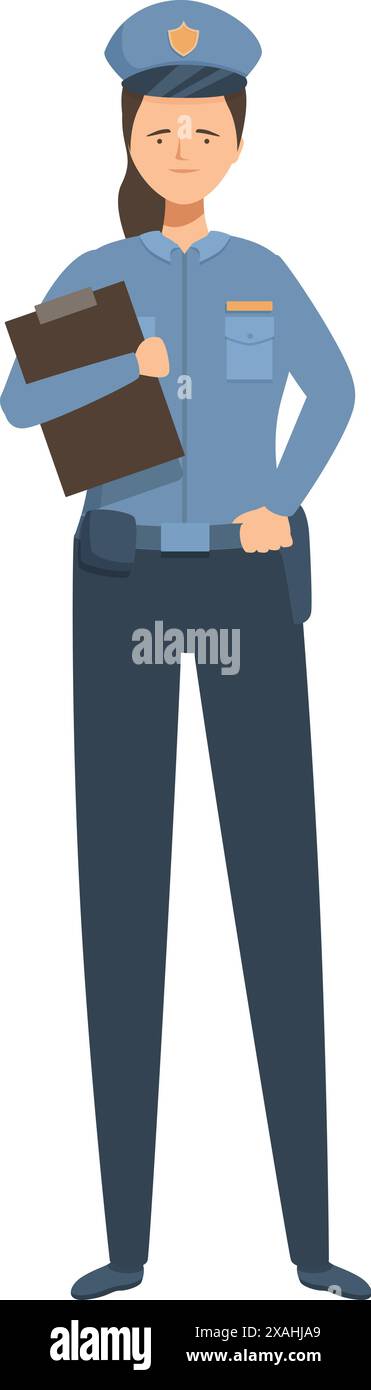 Confident female police officer holding clipboard enforcing law and ...