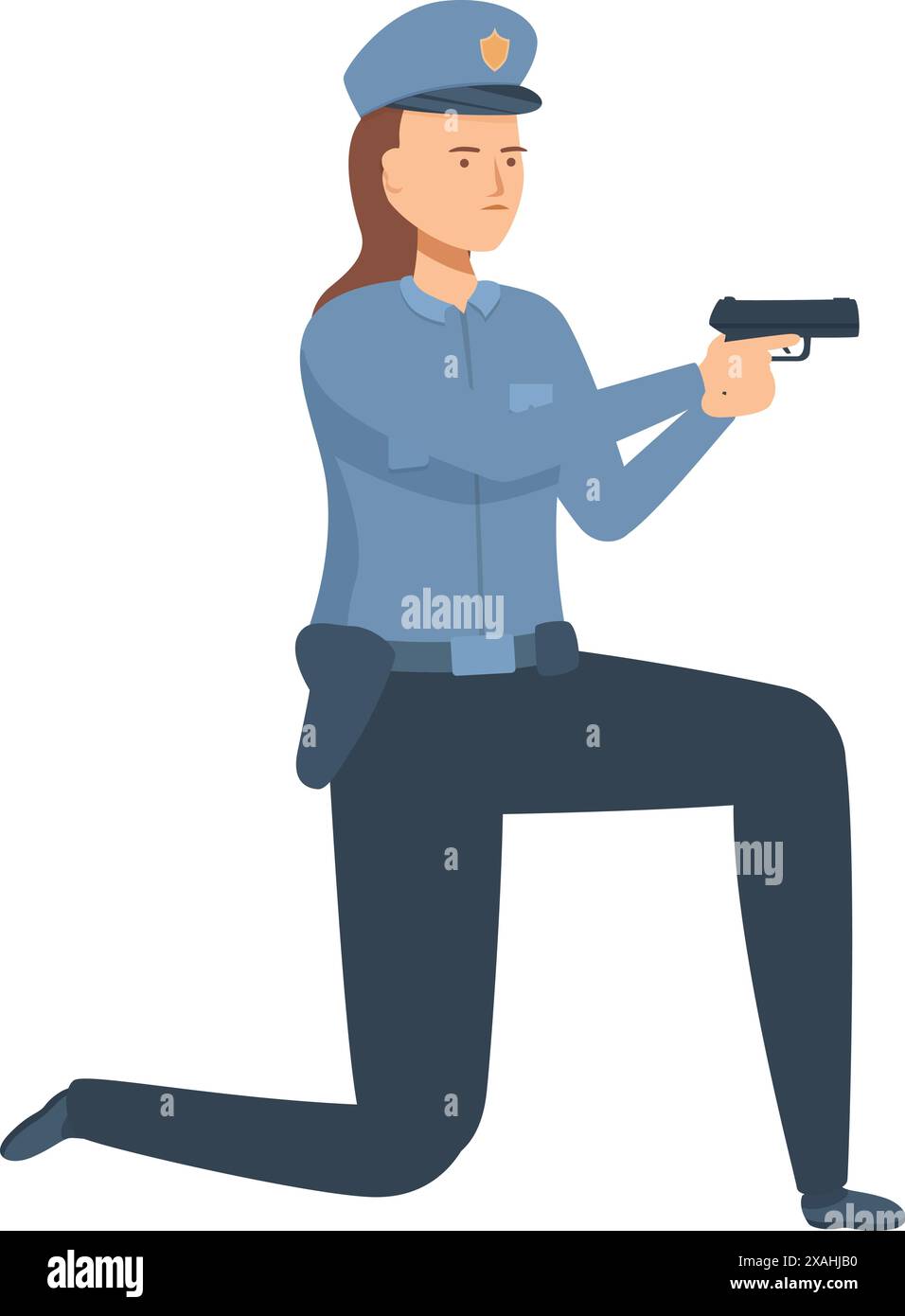 Police officer is kneeling down on one knee, aiming a handgun Stock ...