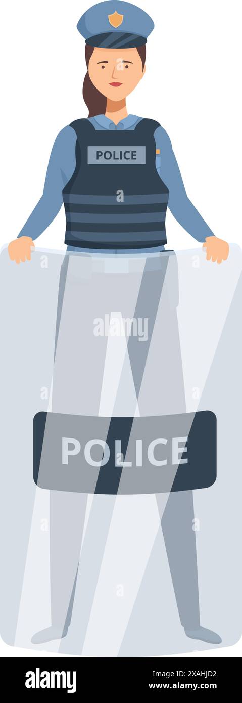 Policewoman holding transparent riot shield, protecting from attack ...