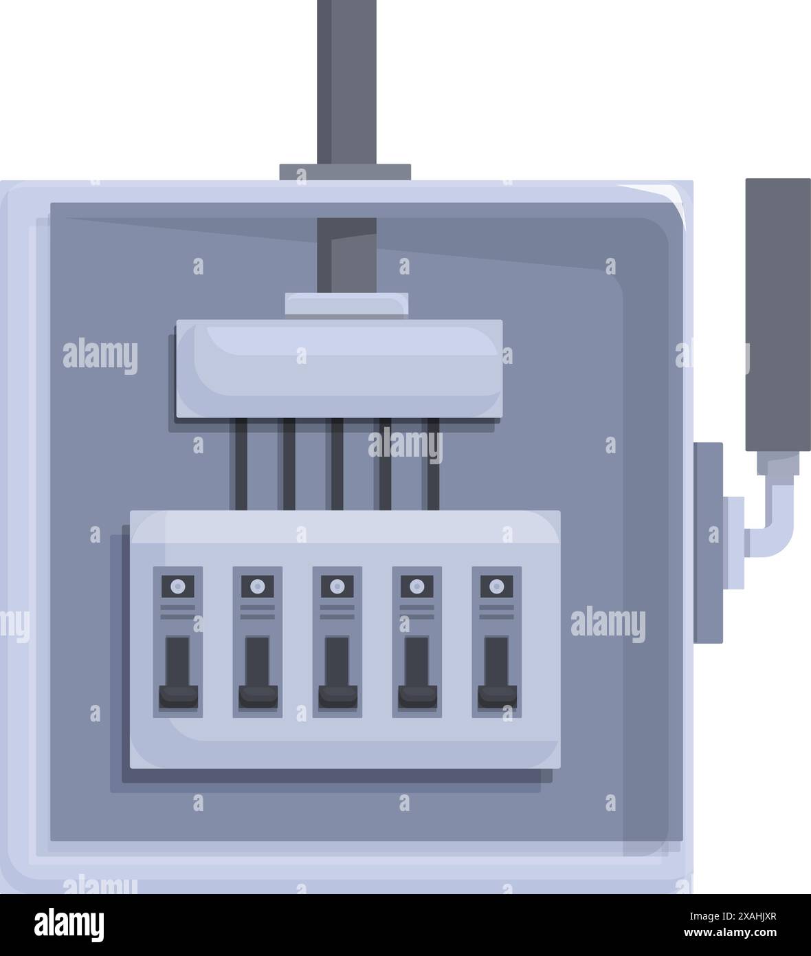 Electrical panel with five circuit breakers controlling power supply to ...