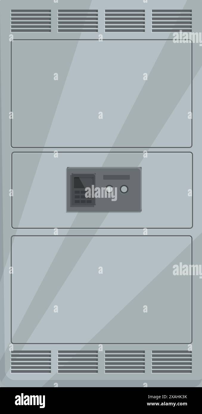 Server rack with ventilation grilles and a control panel is storing ...