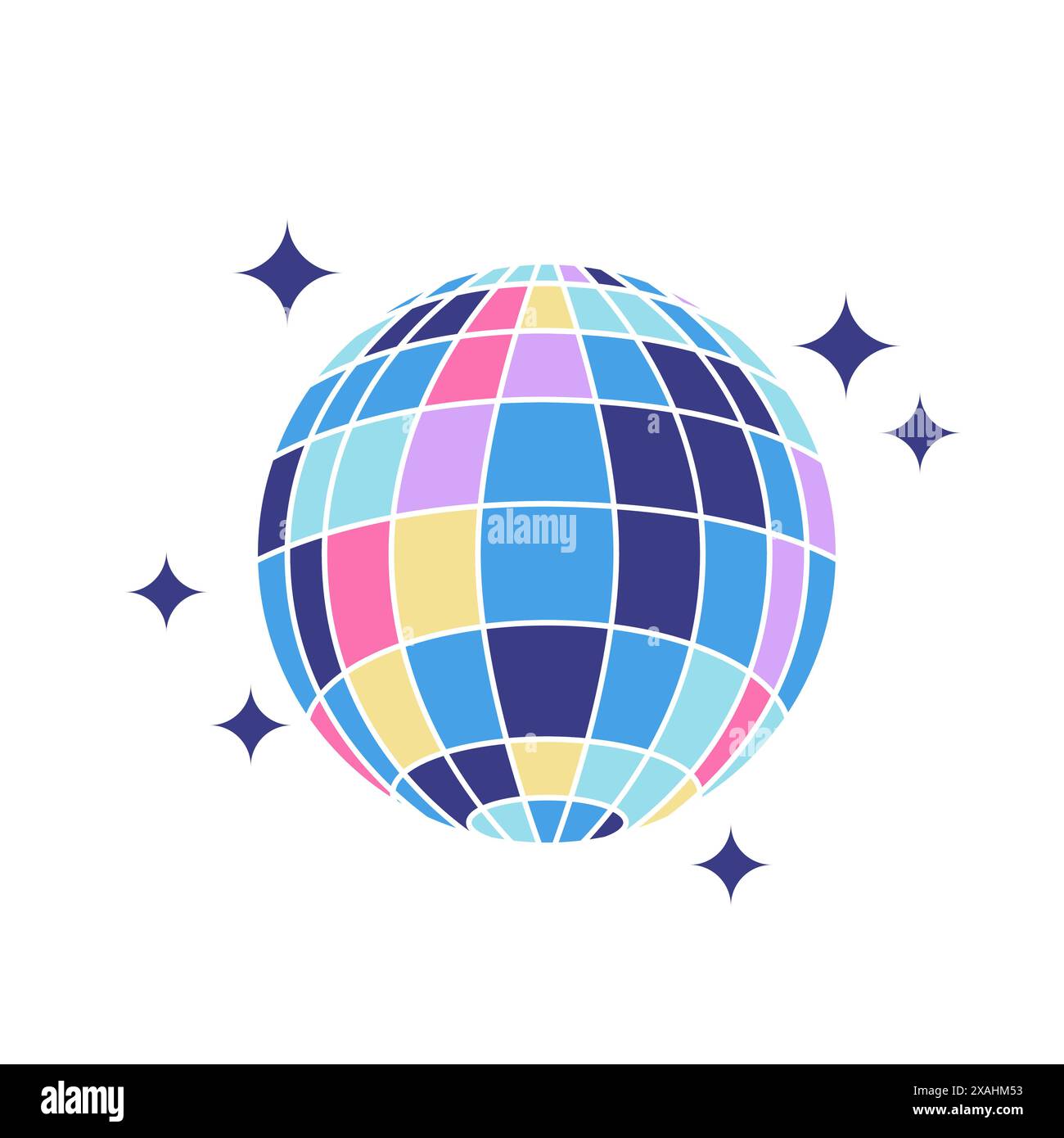 90s mirror ball. Bright multicolour hand drawn object. Vector ...