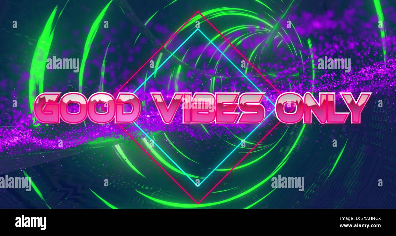 Image of good vibes only text over rhombuses against connected dots and ...