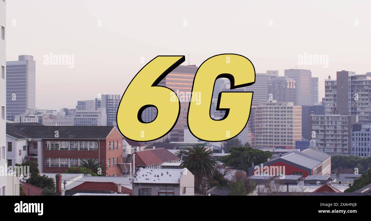 Image of 6g text banner against aerial view of cityscape Stock Photo ...