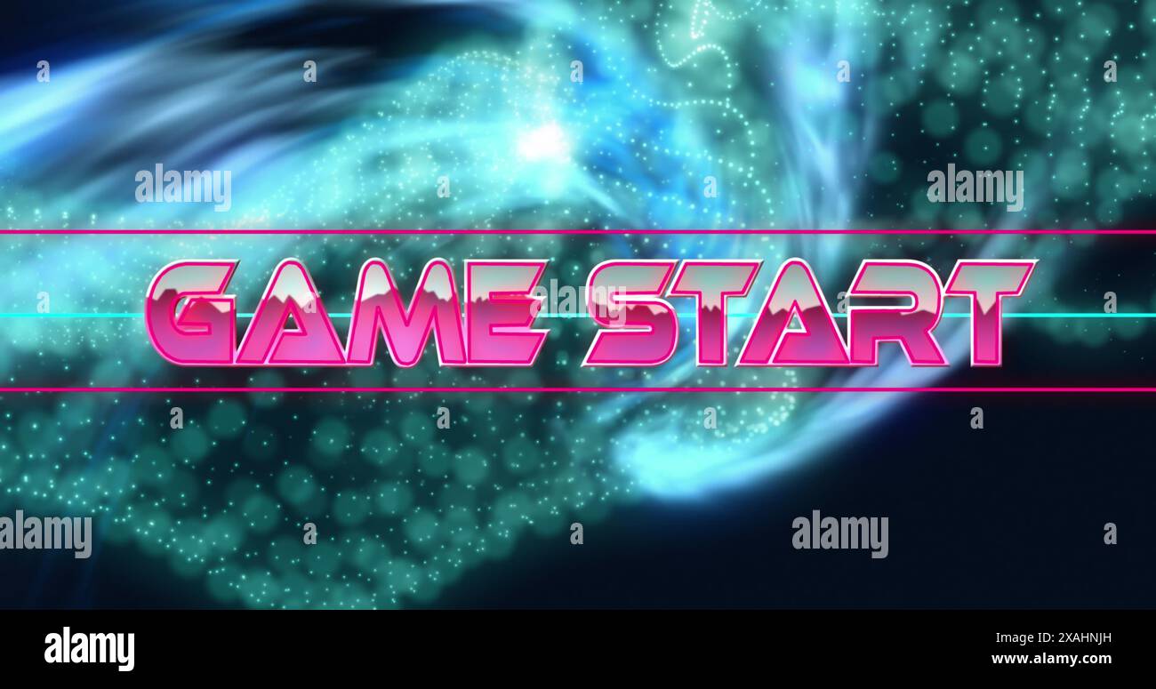 Image Of Game Start Text Between Lines Over Dots Forming Dynamic Waves