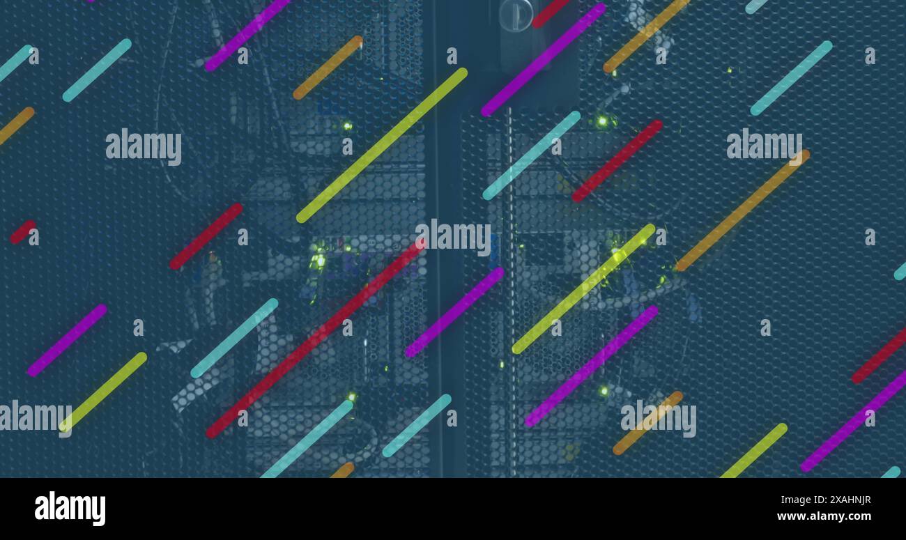 Image of multiple stripes moving diagonally over computer server Stock ...