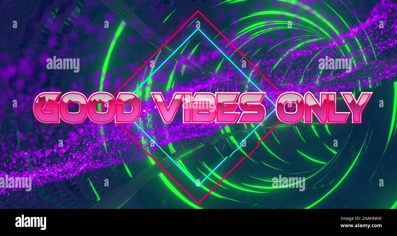 Image of good vibes only text over rhombuses against connected dots and ...