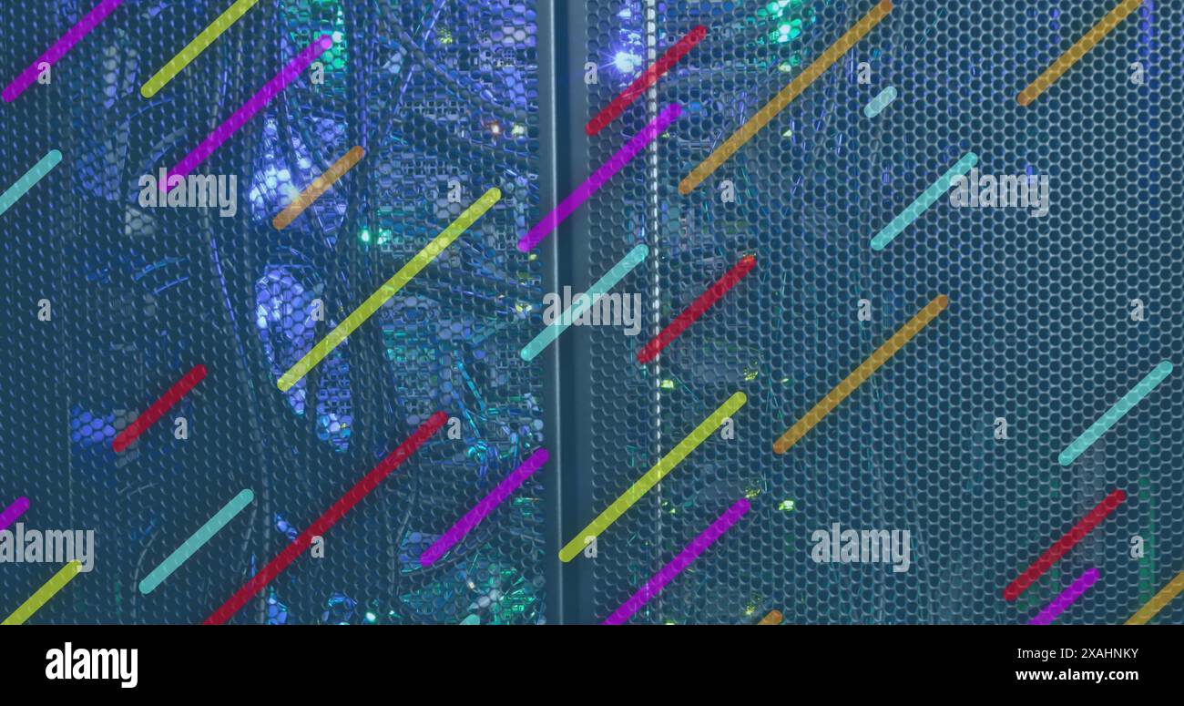 Image of multiple stripes moving diagonally over computer server Stock ...