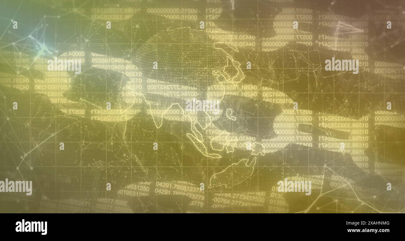 Image of computer data processing over globe and chains Stock Photo - Alamy