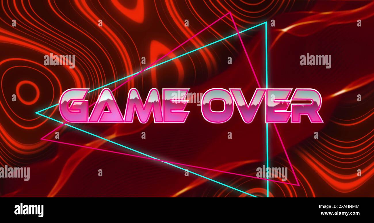 Image of glitch effect over game over text banner against red digital ...