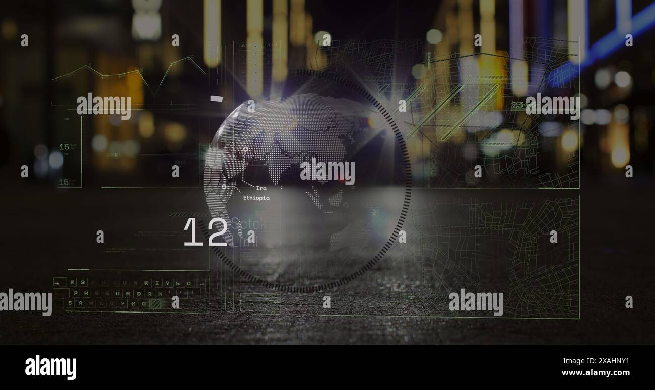 Image of globe and data processing over road traffic in city, copy ...