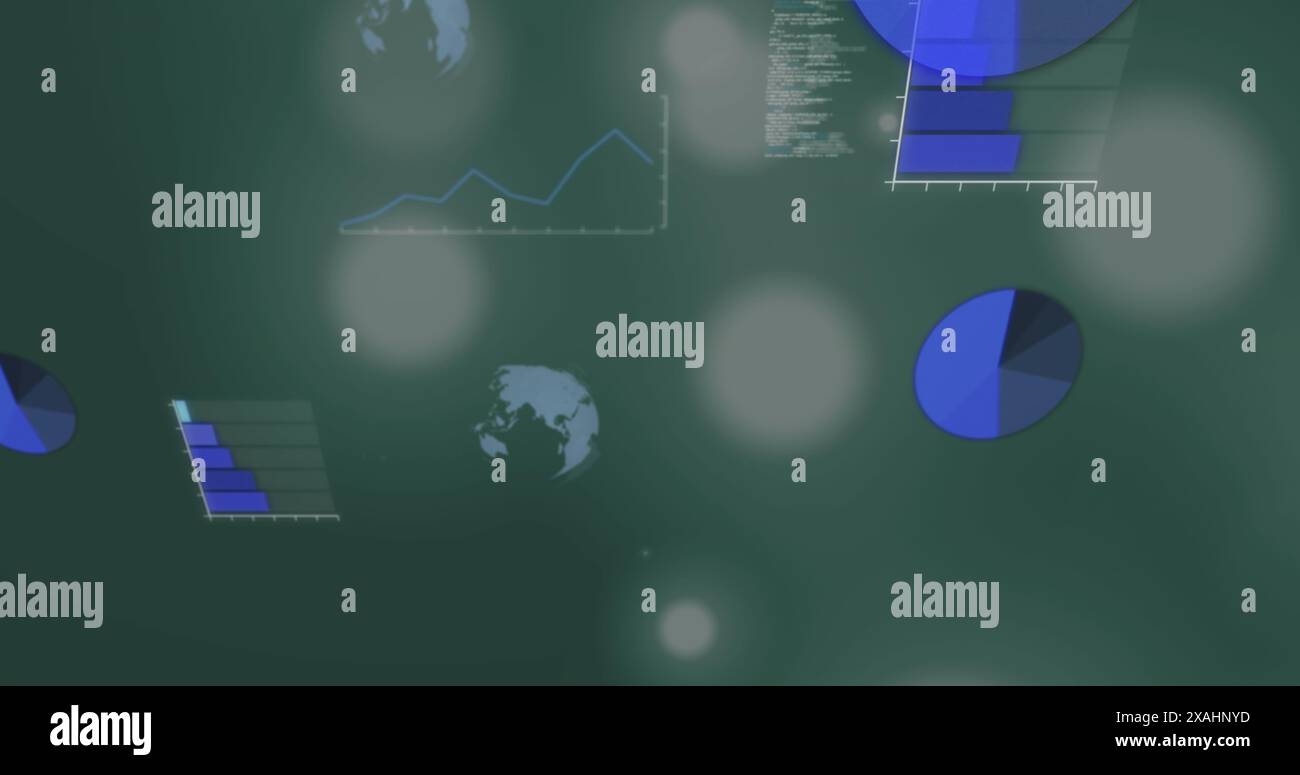 Image of data processing over spots of light against green background ...