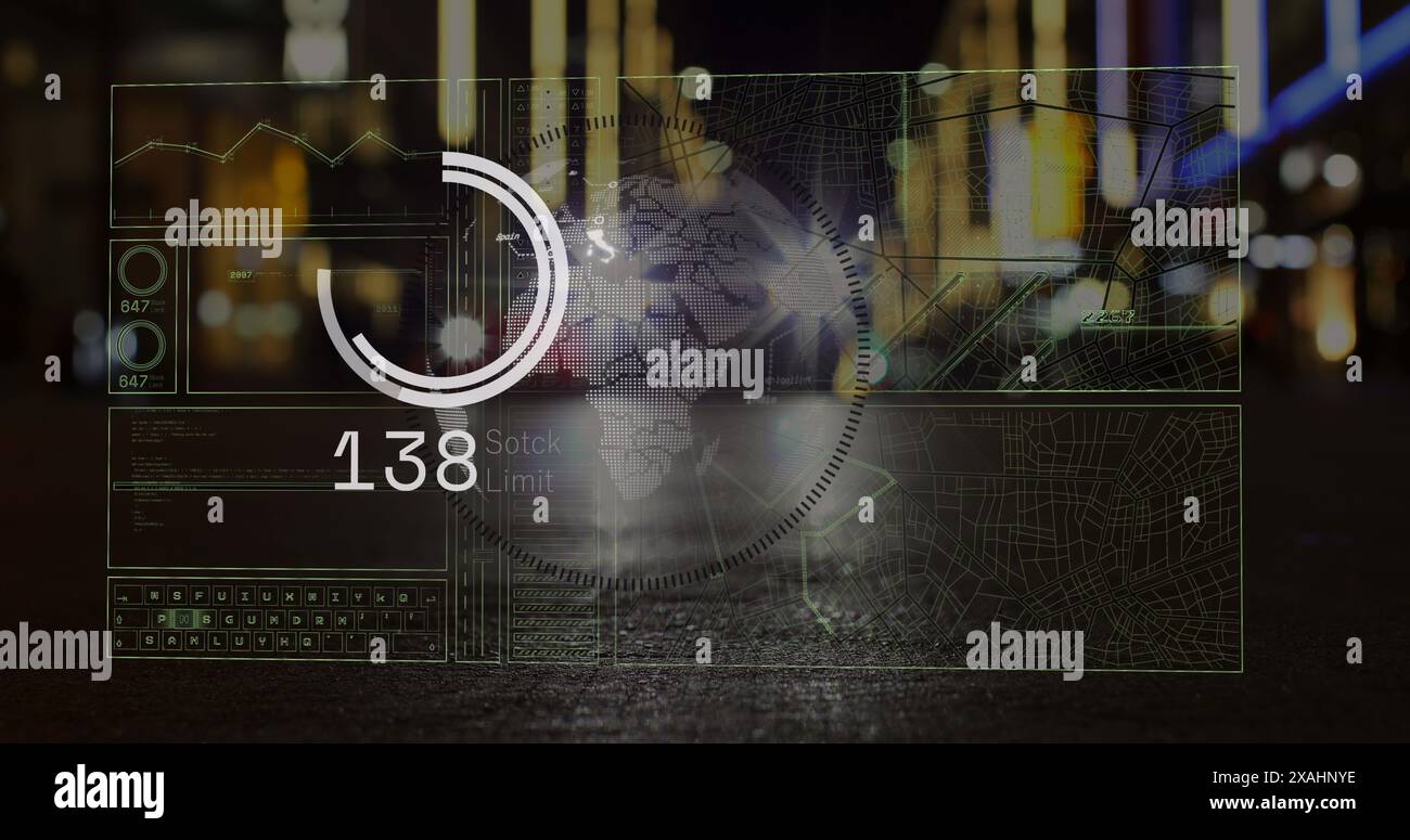 Image of globe and data processing over road traffic in city, copy ...