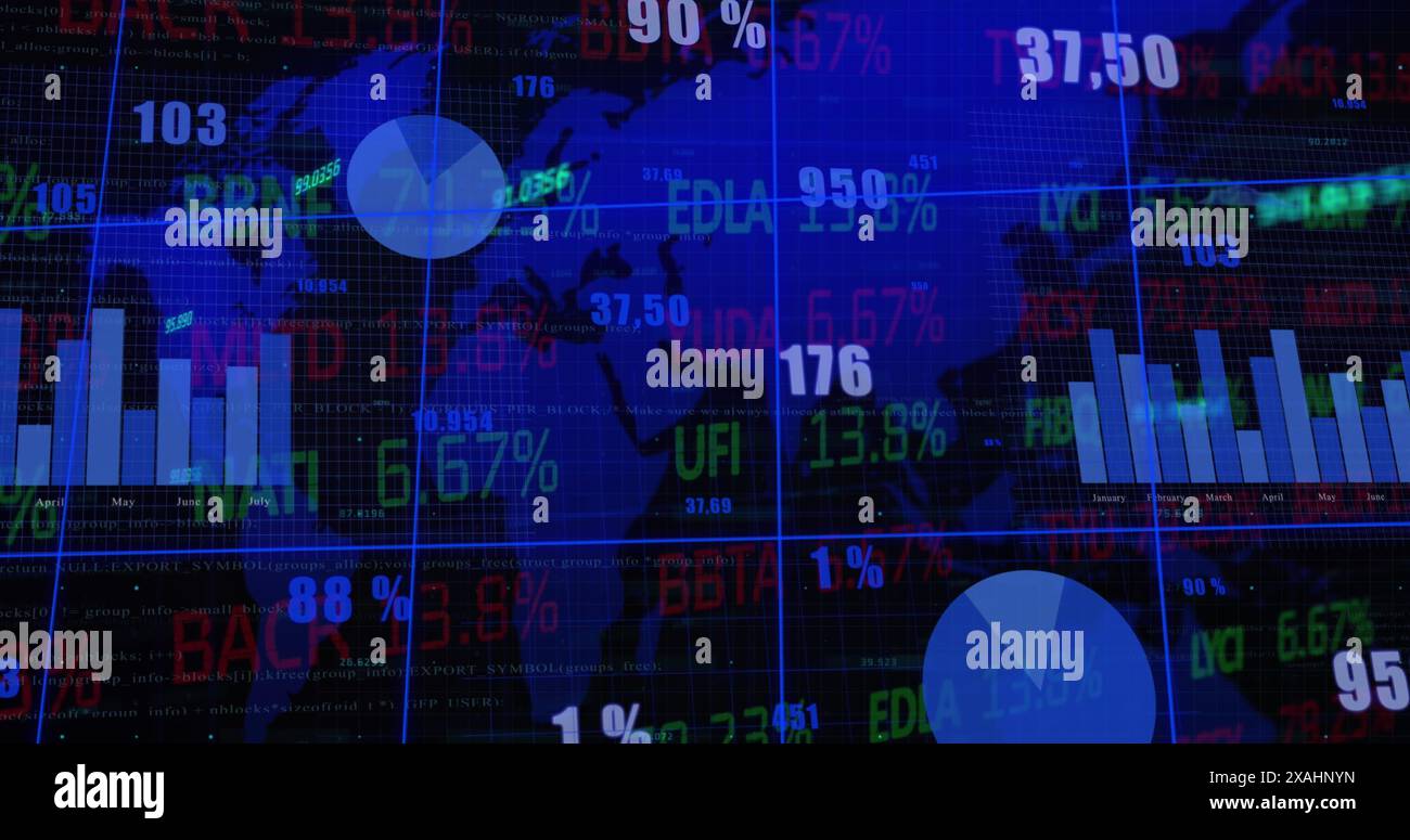 Image of statistical and stock market data processing over world map ...
