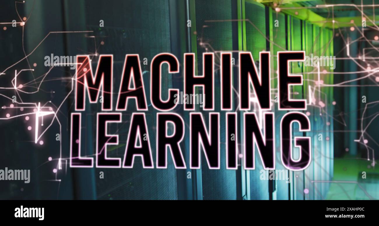 Image of machine learning text over illuminated abstract patterns over ...