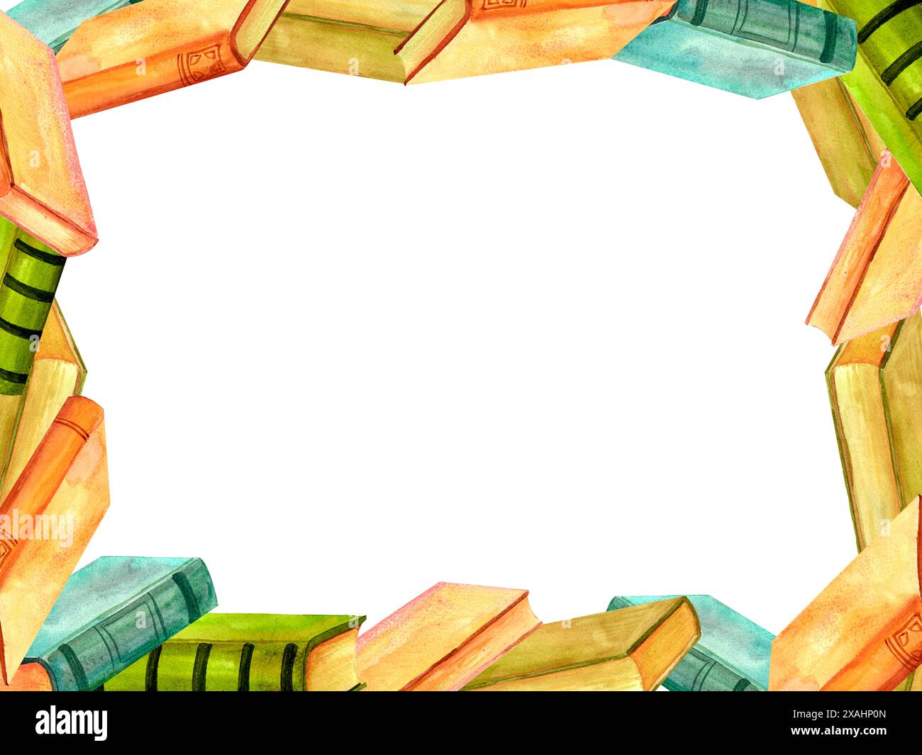 Vintage books frame watercolor hand-painted composition for printing on ...