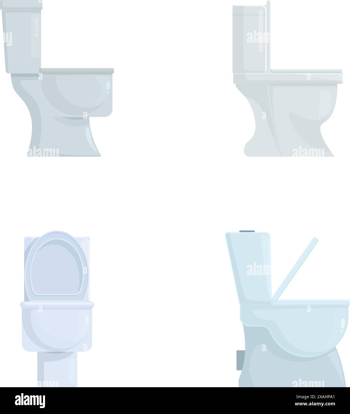 Collection of four different toilet designs in a clean, flat style ...
