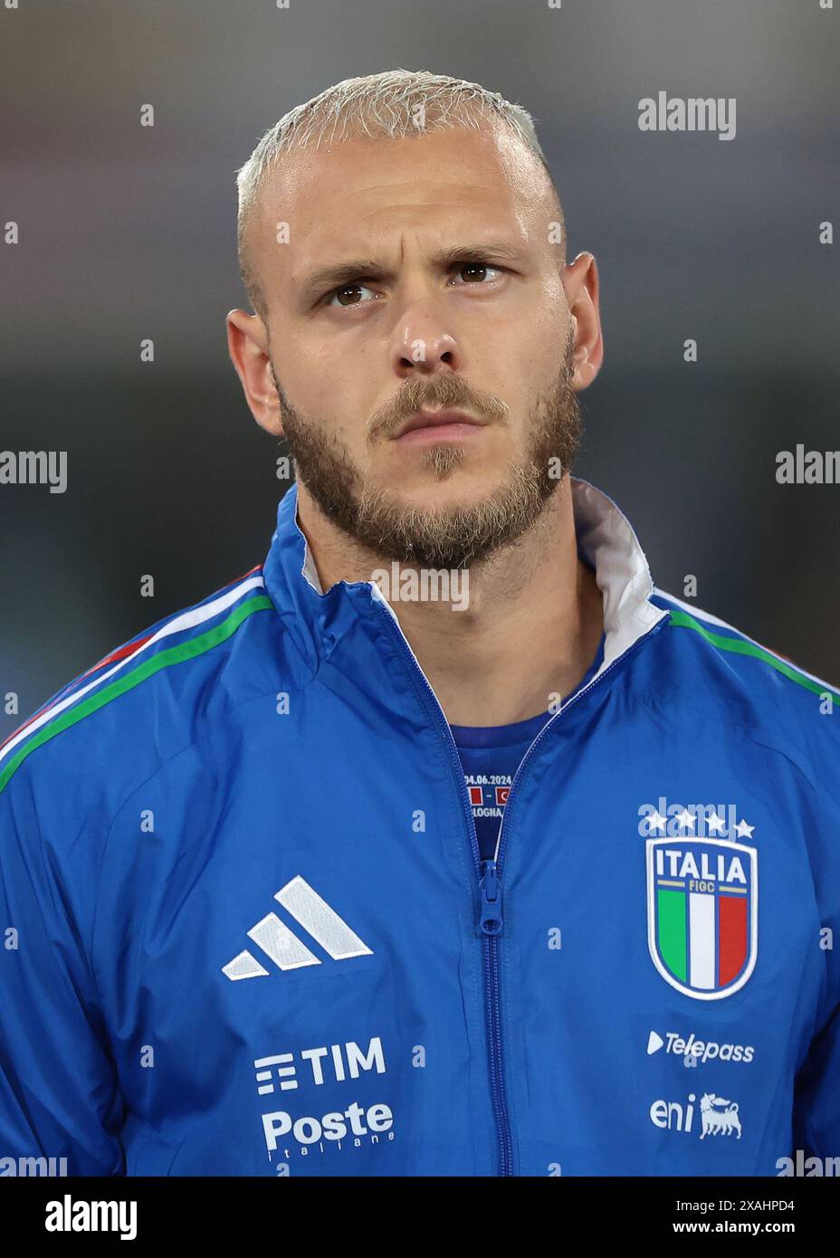 Bologna, Italy, 4th June 2024. Federico Dimarco of Italy during the line up prior to the ...