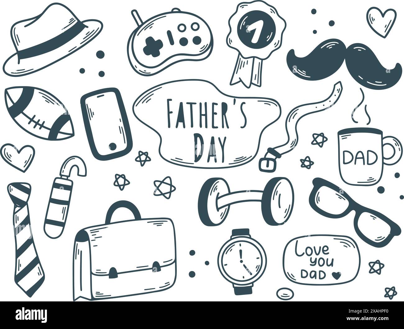 Father's day ink doodle sketch style set. Hand drawn cute line men's ...