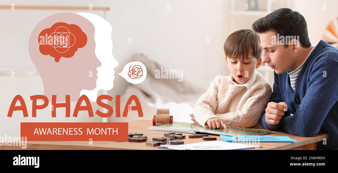 Banner for Aphasia Awareness Month with therapist working with little ...