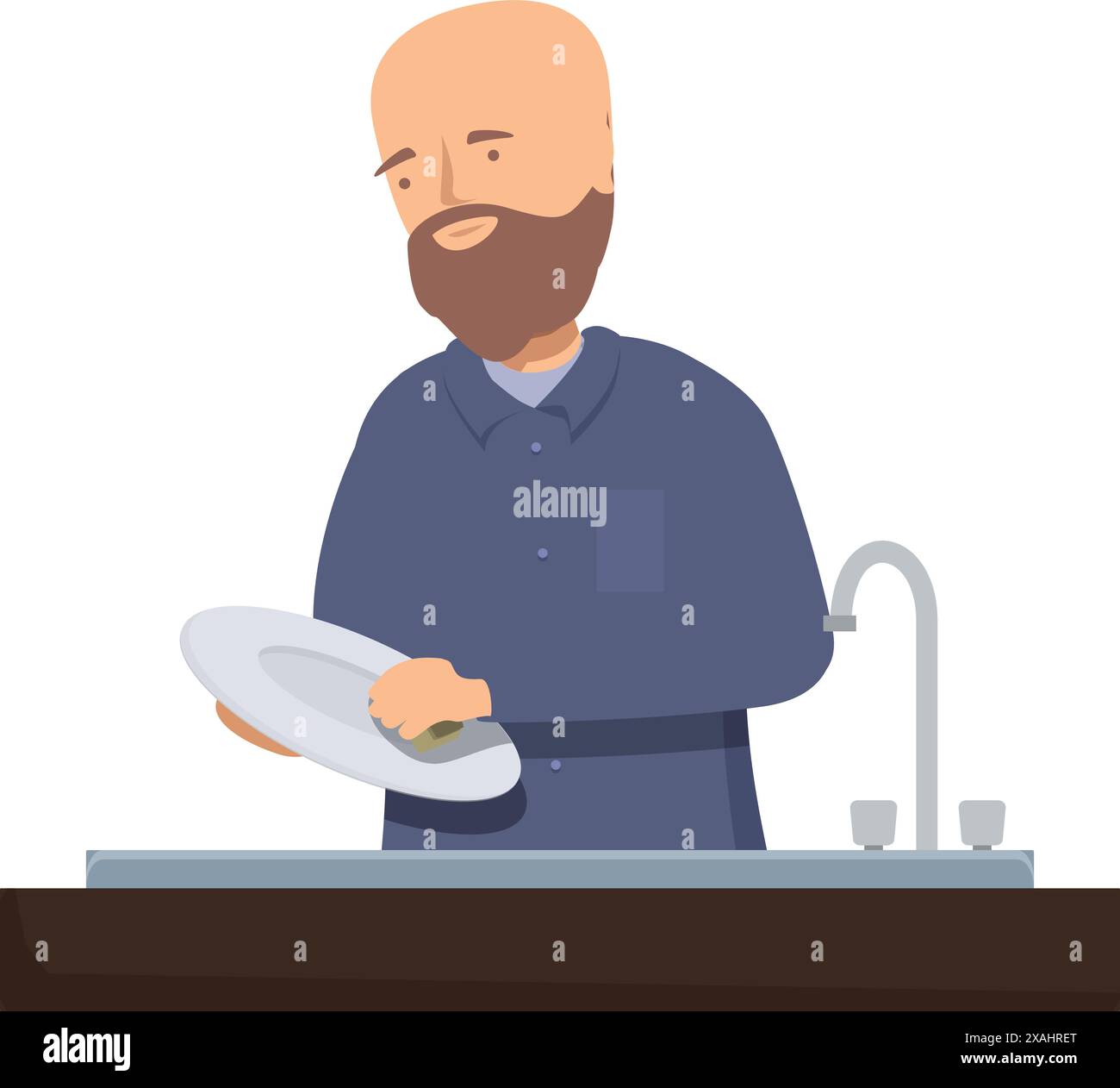 Man is carefully washing a plate in the kitchen sink Stock Vector Image ...