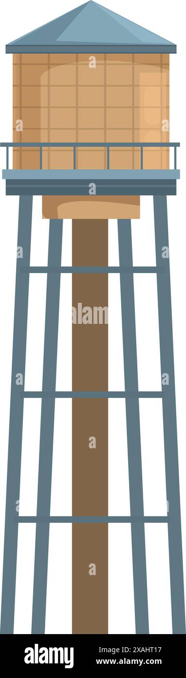 Large water tower providing water to a small town on white background ...