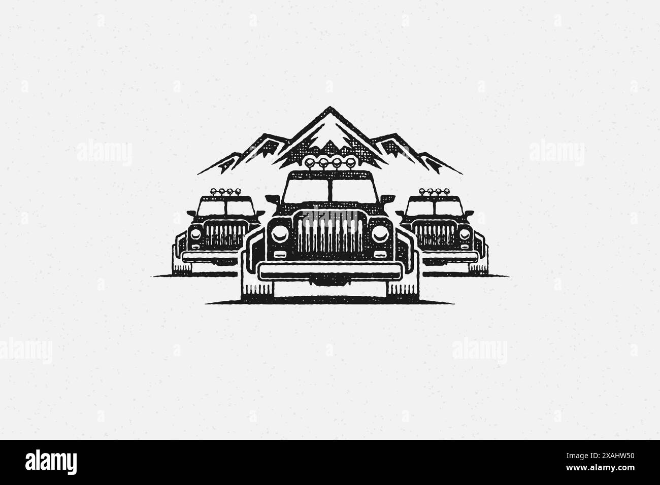 Silhouette of off road cars driving near mountain range during trip ...