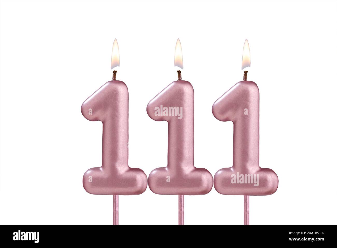 Candle number 111 - Lit birthday candle on white background Stock Photo ...