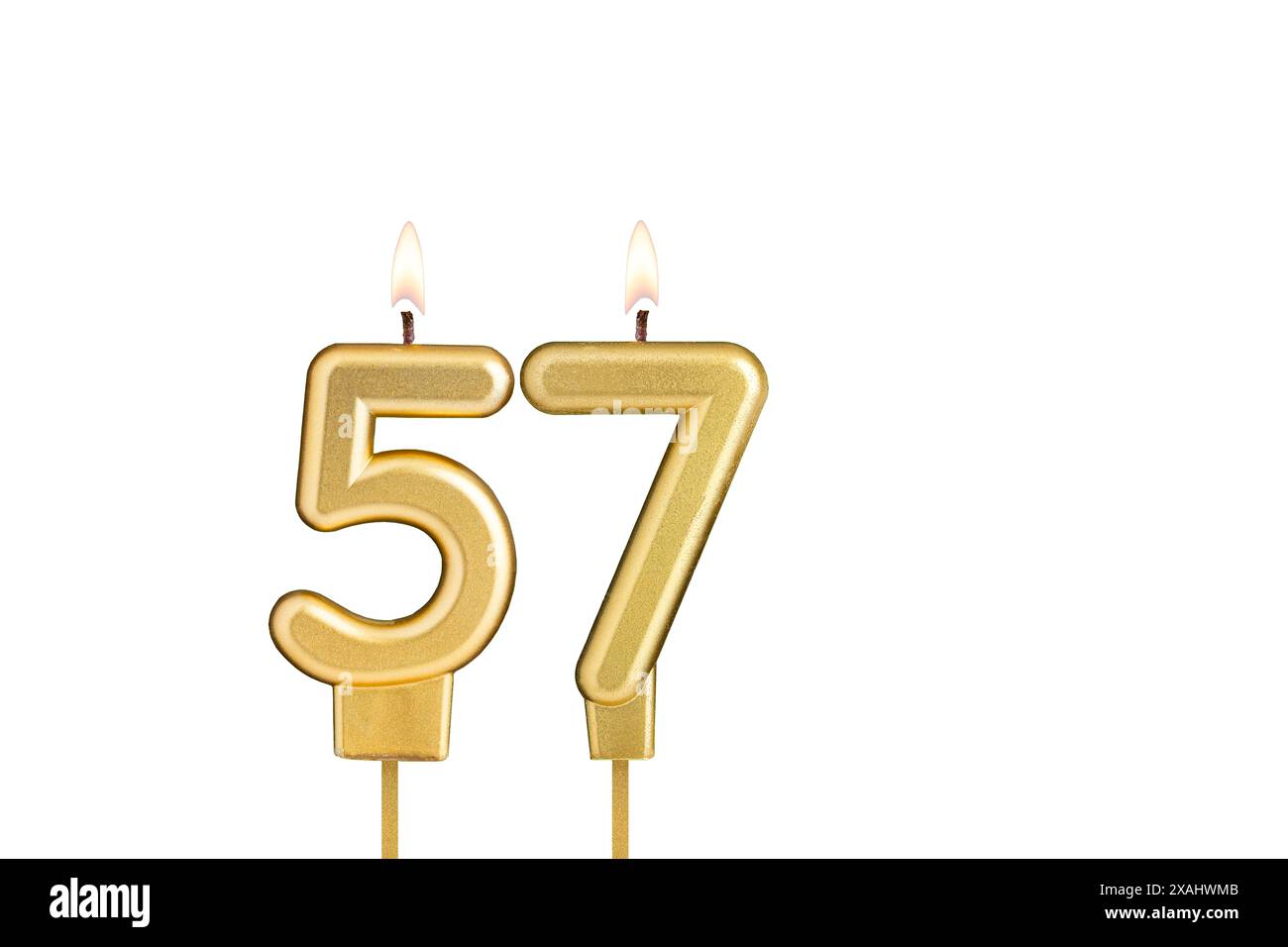 Birthday candle number 57 on white background Stock Photo - Alamy