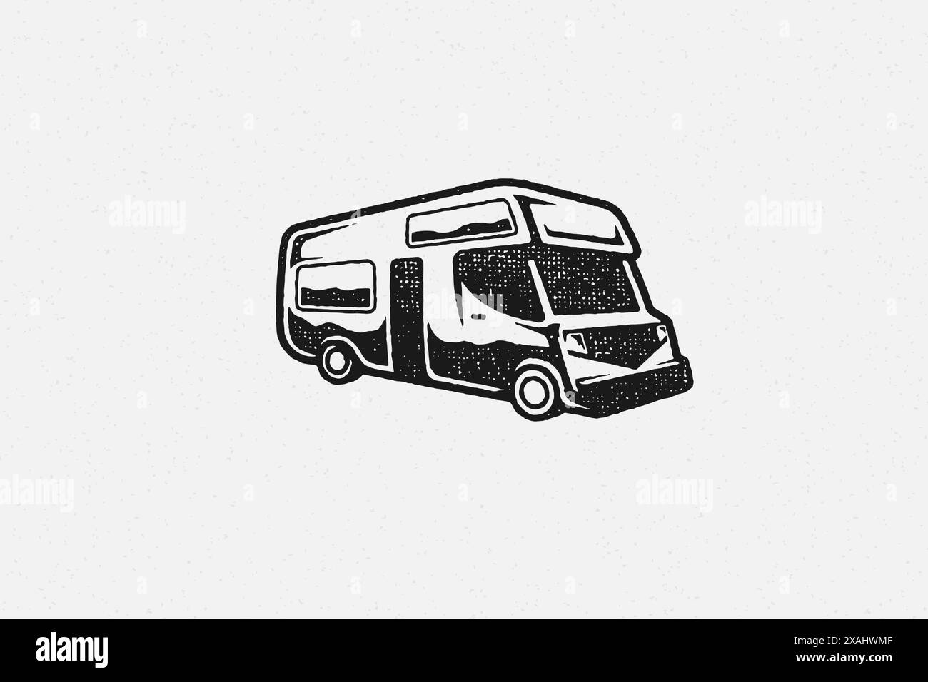 Silhouette of rv trailer for journey in countryside designed as symbol ...