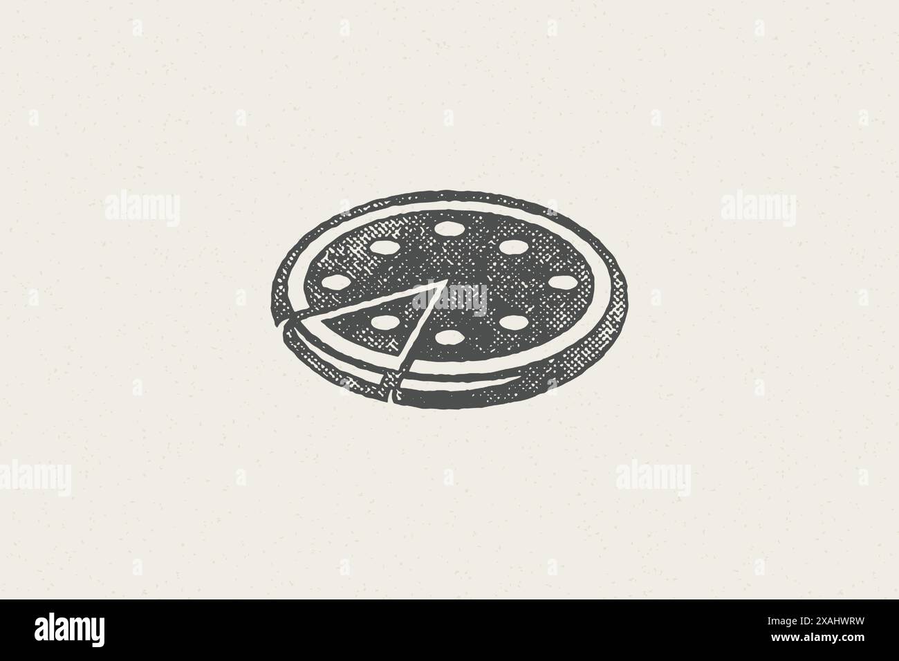 Pizza silhouette with tomatoes and mushrooms fast food hand drawn stamp ...