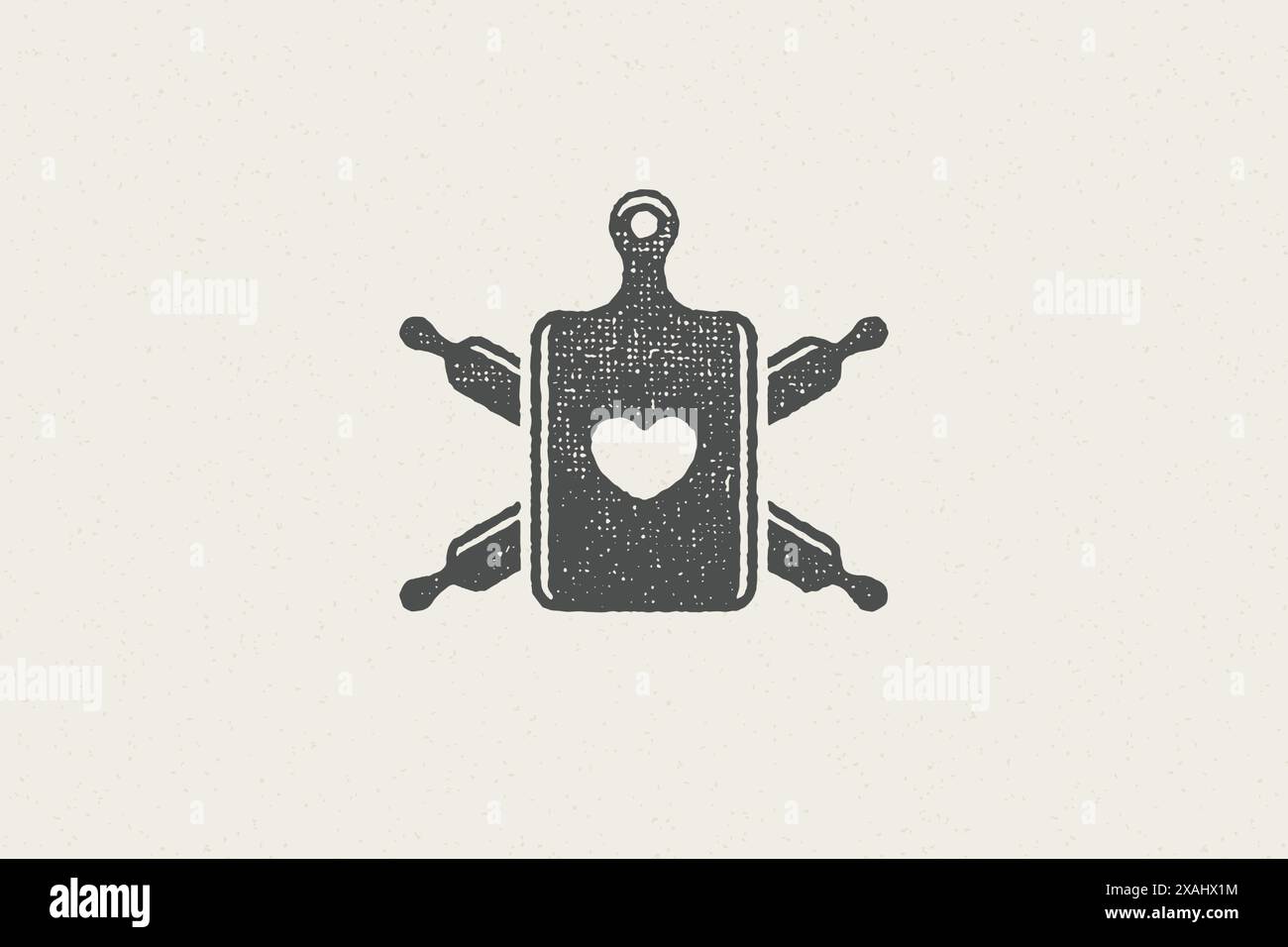 Silhouette of rolling pins crossed and cutting board with heart symbol ...